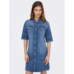 Jeanskleid Only "ONLKATERINA 2/4 SHORT DNM DRESS AKM", Damen, Gr. L, N-Gr, medium blau denim, Denim/Jeans, Obermaterial: 98% Baumwolle, 2% Elasthan, unifarben, kurz, Kleider Jeanskleid, in A-Linien Form