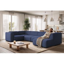 Wohnlandschaft OTTO HOME "Merid U-Form, B: 367 cm", blau, B:367cm H:70cm T:206cm, Struktur fein (100% Polyester);Samtoptik (100% Polyester);Samtcord (92% Polyester, 8% Polyamid), Sofas, Wohnlandschaft, jederzeit durch Module erweiterbar