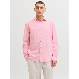 Jack & Jones Langarmhemd JACK & JONES "JJESUMMER LINEN BLEND SHIRT L/S SN", Herren, Gr. S, N-Gr, prism pink, Web, Obermaterial: 70% Baumwolle, 30% Leinen, unifarben, normal normal, Hemden Langarmhemd, Baumwollmischung, regular fit
