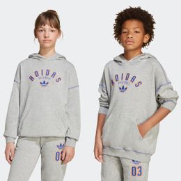 Kapuzensweatshirt adidas originals "LOGO PLAY HOODIE KIDS", Damen, Gr. 170, grau (medium grau heather), Obermaterial: 70% Baumwolle, 30% Polyester, normal, Rundhals, angesetztes B&uuml;ndchen, Sweatshirts Kapuzensweatshirt