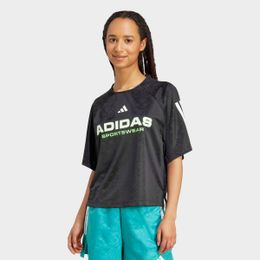 T-Shirt adidas Sportswear "TIRO X COMMON GOAL JACQUARD", Damen, Gr. XL, schwarz-wei&szlig; (schwarz, wei&szlig;), Obermaterial: 100% Polyester, Rundhals, Shirts T-Shirt, sportlicher Stil, Rundhalsausschnitt, aus atmungsaktivem Polyester