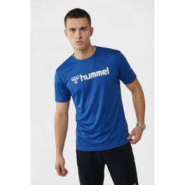 Trainingsshirt Hummel "HMLLOGO JERSEY S/S", Damen, Gr. M (48/50), blau (true blau), Obermaterial: 100% Polyester, normal normal, Rundhals, Shirts Trainingsshirt, normale Passform, kurze &Auml;rmel, atmungsaktives Material