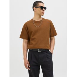 Jack & Jones Rundhalsshirt JACK & JONES "JJEAUSTIN TEE SS NOOS", Herren, Gr. L, braun (monks robe), Single Jersey, Obermaterial: 98% Polyester, 2% Elasthan, unifarben, relaxed fit normal, Rundhals, Shirts Rundhalsshirt, Materialmix, relaxed fit