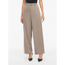 Anzughose Vila "VISIFFE HW WIDE PANTS - NOOS", Damen, Gr. 40, L&auml;nge 32, falcon detail:melange, Web, Obermaterial: 72% Polyester, 24% Viskose, 4% Elasthan, meliert, relaxed fit normal, Hosen Anzughose