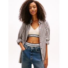 Karobluse Tommy Jeans "TJW OVS CHIECKED SHIRT EXT", Damen, Gr. XL (42), beige tartan, Web, Obermaterial: 99% Baumwolle, 1% Elasthan, kariert, regular fit, Blusen Karobluse