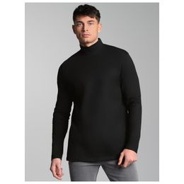 Longsleeve TRIGEMA "TRIGEMA Langarm Shirt mit Stehkragen", Herren, Gr. S, schwarz, Single Jersey, 100% Baumwolle, Basic, lang, ohne Ausschnitt, Shirts Longsleeve