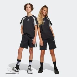 Shorts adidas Sportswear "SEASONAL ESSENTIALS COLORBLOCK KIDS", Damen, Gr. 140, N-Gr, schwarz (schwarz, wonder silber, wei&szlig;,), Obermaterial: 52% Baumwolle, 48% Polyester, Hosen Shorts