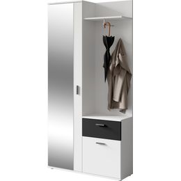 Kompaktgarderobe ByLiving "Jakob", wei&szlig;, B:97cm H:195cm T:30cm, FSC-zertifizierter Holzwerkstoff, Glas, Schr&auml;nke, Kompaktgarderobe, mit gro&szlig;em Spiegel und Ablage, Breite 97 cm