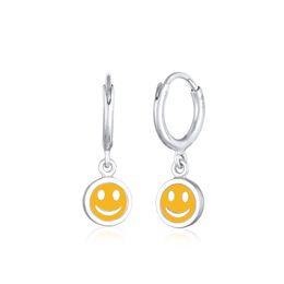 Paar Ohrstecker Elli "Ohrringe Kids Creolen Smiling Emaille 925 Silber" Gr. 20, silber, Ohrringe, M&auml;dchen, 20, ohne Stein, Silber 925 (Sterlingsilber), Paar Ohrstecker