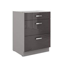 K&uuml;chen-Preisbombe K&uuml;chen Unterschrank 60 cm Grau Hochglanz Vollauszug Soft-Close K&uuml;che Grey Bianca