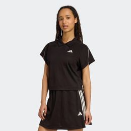 T-Shirt adidas Sportswear "STADIUM 3-STREIFEN TENNIS INSPIRIERTES JACQUARD", Damen, Gr. XS, schwarz-wei&szlig; (schwarz, sanftes wei&szlig;), Obermaterial: 100% Polyester, Rundhals, Shirts T-Shirt, sportlicher Stil, mit Rundhalsausschnitt, mit Knopfleiste