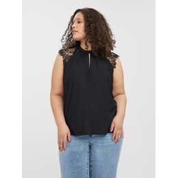 Spitzenshirt Vero Moda CURVE "VMMILLA SL LACE TOP NOOS CUR", Damen, Gr. M, schwarz, Jersey, Obermaterial: 95% Polyester, 5% Elasthan, unifarben, regular fit normal, hoch geschlossener Ausschnitt, Shirts Spitzenshirt, Materialmix, regular fit