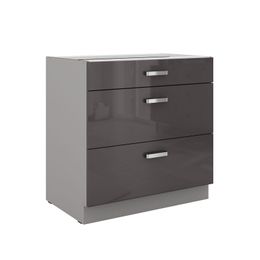 K&uuml;chen-Preisbombe K&uuml;chen Unterschrank 80 cm Hochglanz Grau Vollauszug Soft-Close K&uuml;che Grey Bianca