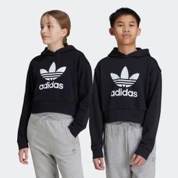 Kapuzensweatshirt adidas originals "ADICOLOR CROP KIDS HOODIE", Damen, Gr. 176, schwarz, Obermaterial: 70% Baumwolle, 30% Polyester, angesetztes B&uuml;ndchen, Sweatshirts Kapuzensweatshirt