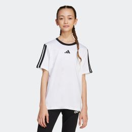 T-Shirt adidas Sportswear "ESSENTIALS KIDS", M&auml;dchen, Gr. 152, schwarz-wei&szlig; (wei&szlig;, schwarz), Obermaterial: 100% Baumwolle, Rundhals, Shirts T-Shirt, klassische Passform, 3-Streifen an den &Auml;rmeln, aus Baumwolle