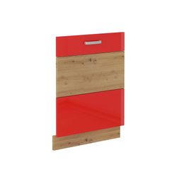 K&uuml;chen-Preisbombe Frontblende f&uuml;r vollintegrierten Geschirrsp&uuml;ler 60 Eiche Artisan Rot Hochglanz