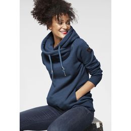 Kapuzensweatshirt Ragwear "GRIPYBUTTON", Damen, Gr. XS, blau (blau 2010), Sweatware, Obermaterial: 70% Baumwolle, 30% Polyester, kontrastfarbene Details, meliert, figurbetont h&uuml;ftbedeckend, Rundhals, Rippb&uuml;ndchen, Sweatshirts Kapuzensweatshirt, Sweater mit rustikalen Kordel-Akzenten