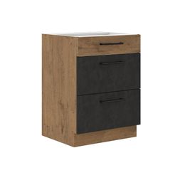 K&uuml;chen-Preisbombe Vigo Unterschrank 60 cm Eiche Lancelot Matera Grau Vollauszug Soft-Close K&uuml;che