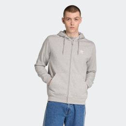 Kapuzensweatshirt adidas originals "TREFOIL ESSENTIALS", Herren, Gr. L, grau (medium grau heather, wei&szlig;), Obermaterial: 70% Baumwolle, 30% Polyester, angesetztes B&uuml;ndchen, Sweatshirts Kapuzensweatshirt, Full Zip Hoddie, Kapuzenpullover, Kapuzenjacke mit Rei&szlig;verschluss