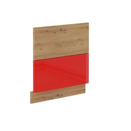 K&uuml;chen-Preisbombe Frontblende f&uuml;r integrierten Geschirrsp&uuml;ler 60 cm Eiche Artisan + Rot Hochglanz