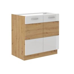 K&uuml;chen-Preisbombe Sp&uuml;lenschrank 80 cm Eiche Artisan + Wei&szlig; Hochglanz K&uuml;chenzeile K&uuml;chenblock K&uuml;che