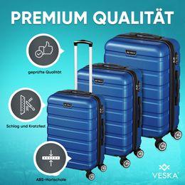 Veska Hartschalenkoffer Kofferset "Nizza" 3 teilig mit TSA Zahlenschloss 4 Rollen ABS-Hartschale, Reisekoffer Trolley Rollkoffer Koffer - silber