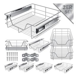 Kesser&reg; Teleskopschublade 30-60cm Schrankbreite verchromt aus Edelstahl Schubladeneinsatz f&uuml;r K&uuml;chenschrank Korbauszug Schrankauszug