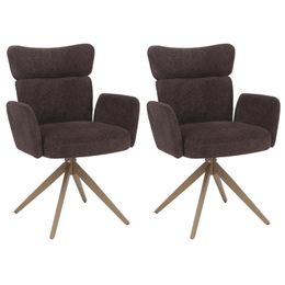 2er-Set Esszimmerstuhl MCW-N11, Stuhl, drehbar Auto-Return Stoff Boucl&eacute; 350g/m&sup2; &Ouml;ko-Tex ~ dunkelbraun, Beine Holz-Optik