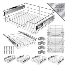 Kesser&reg; Teleskopschublade 30-60cm Schrankbreite verchromt aus Edelstahl Schubladeneinsatz f&uuml;r K&uuml;chenschrank Korbauszug Schrankauszug