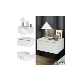 VICCO Nachtschrank Samira 49 x 38 cm, Wei&szlig; Hochglanz + LED, Fernbedienung