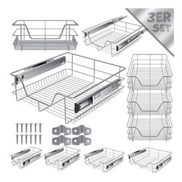 Kesser&reg; Teleskopschublade 30-60cm Schrankbreite verchromt aus Edelstahl Schubladeneinsatz f&uuml;r K&uuml;chenschrank Korbauszug Schrankauszug