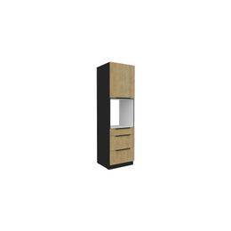 K&uuml;chen-Preisbombe K&uuml;chen Hochschrank 60 cm CREMONA Eiche + Schwarz K&uuml;chenzeile K&uuml;chenblock K&uuml;che