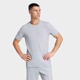 T-Shirt adidas Performance "DESIGNED 4 TRAINING 3-STREIFEN", Herren, Gr. L, silber (halo silber), Obermaterial: 81% Polyester, 14% Lyocell, 5% Elasthan, Rundhals, Shirts T-Shirt