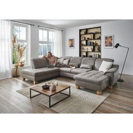 Wohnlandschaft DIE PLANBAR "PP-LA23145 U-Form", platin, B:341cm H:88cm T:243cm, 100% Polyester, Sofas, Wohnlandschaft, inkl. Kopfpolsterverstellung, Federkernpolsterung