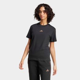 T-Shirt adidas Sportswear "ESSENTIALS SEASONALS ANIMAL", Damen, Gr. XS, schwarz (schwarz, earth strata), Obermaterial: 100% Baumwolle, Rundhals, Shirts T-Shirt