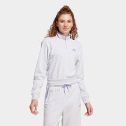 Sweatshirt adidas Sportswear "ESSENTIALS COLOR POP FRENCH TERRY CROP QUARTER-ZIP ORIGINALS", Damen, Gr. XL, grau (light grau heather), Obermaterial: 55% Baumwolle, 36% Polyester, 9% Viskose, angesetztes B&uuml;ndchen, Sweatshirts Sweatshirt
