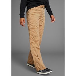 Cargohose Kangaroos, Damen, Gr. 32, N-Gr, braun (camel), Web, Obermaterial: 50% Baumwolle, 46% Polyamid, 4% Elasthan, kontrastfarbene Details, unifarben, bequem bodenlang, Hosen Cargohose, mit besonderem Taschen-Design