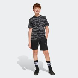 Shorts adidas Sportswear "SEASONAL ESSENTIALS CAMO KIDS", Damen, Gr. 140, N-Gr, schwarz (schwarz, multicolor,), Obermaterial: 55% Baumwolle, 36% Polyester, 9% Viskose, Hosen Shorts