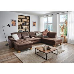 Wohnlandschaft DIE PLANBAR "PP-LA23145 U-Form", mocca, B:341cm H:88cm T:243cm, 100% Polyester, Sofas, Wohnlandschaft, inkl. Kopfpolsterverstellung, Federkernpolsterung