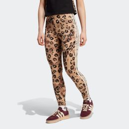 Trainingstights adidas Sportswear "ANIMAL PRINT 3-STRIPES HIGH RISE LEGGINGS", Damen, Gr. XS, N-Gr, multicolor, warm sandstone, normal, gr., Obermaterial: 90% Baumwolle, 10% Elasthan, Hosen Trainingstights, sportlicher Stil mit 3-Streifen-Design und Leopardenmuster