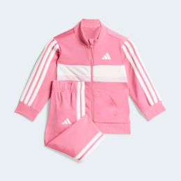 Trainingsanzug adidas Sportswear "SEASONAL ESSENTIALS TIBERIO 3-STREIFEN TRICOT KIDS", Jungen, Gr. 98, pink fusion, clear pink, wei&szlig;, Obermaterial: 100% Polyester, Sportanz&uuml;ge Trainingsanzug