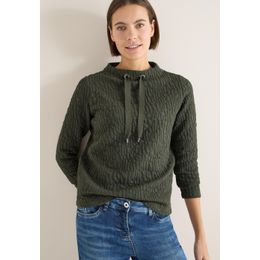 Sweater Cecil, Damen, Gr. M (40), raw khaki, Web, Obermaterial: 78% Baumwolle, 20% Polyester, 2% Elasthan, unifarben, normal h&uuml;ftbedeckend, Rundhals, Sweatshirts Sweater, Jacquard Funnel Neck mit Strukturmuster