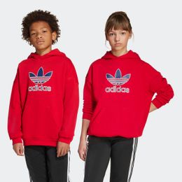 Kapuzensweatshirt adidas originals "TREFOIL KIDS HOODIE", Damen, Gr. 164, rot (better scarlet), Obermaterial: 70% Baumwolle, 30% Polyester, normal, Rundhals, angesetztes B&uuml;ndchen, Sweatshirts Kapuzensweatshirt