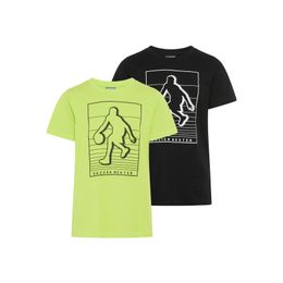 T-Shirt Kidsworld "2er Pack Shirts mit Basketball-Print", Jungen, Gr. 92/98, schwarz, gr&uuml;n, Single Jersey, Obermaterial: 100% Baumwolle, bedruckt, Basic, Rundhals, Shirts T-Shirt, sportlicher Stil, Kurzarm, bedruckt, aus Baumwolle