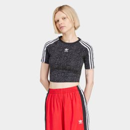 T-Shirt adidas originals "SNAKESKIN 3-STREIFEN BABY", Damen, Gr. XL, schwarz (schwarz, multicolor), Obermaterial: 93% Baumwolle, 7% Elasthan, Shirts T-Shirt, schmale Passform, k&uuml;rzerer Schnitt, mit kontrastierenden 3-Streifen