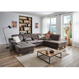 Wohnlandschaft DIE PLANBAR "PP-LA23145 U-Form", grau, B:341cm H:88cm T:243cm, 100% Polyester, Sofas, Wohnlandschaft, inkl. Kopfpolsterverstellung, Federkernpolsterung