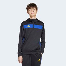 Kapuzensweatshirt adidas Performance "TIRO 25 ESSENTIALS KIDS SWEAT HOODIE", Damen, Gr. 128, gelb (schwarz, semi lucid blau, crew gelb), Obermaterial: 100% Polyester, angesetztes B&uuml;ndchen, Sweatshirts Kapuzensweatshirt
