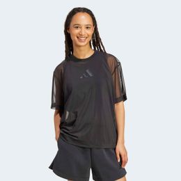 T-Shirt adidas Sportswear "SOFT LUX MESH", Damen, Gr. M, schwarz, Obermaterial: 79% Polyester, 21% Elasthan, normal, Rundhals, Shirts T-Shirt, lockere Passform, mit Zwickel unter den Armen
