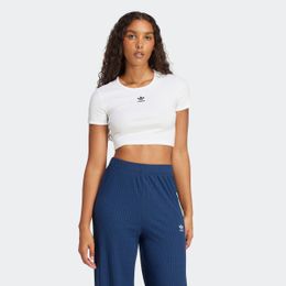 T-Shirt adidas originals "ESSENTIALS RIBBED CROP", Damen, Gr. L, wei&szlig;, Obermaterial: 46% Baumwolle, 45% Viskose, 9% Elasthan, Rundhals, Shirts T-Shirt, figurbetonte Passform, schmaler Schnitt, k&uuml;rzerer Schnitt