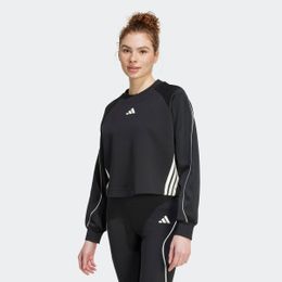 Sweatshirt adidas Sportswear "STADIUM 3-STREIFEN MIT RUNDHALSAUSSCHNITT", Damen, Gr. XL, schwarz-wei&szlig; (schwarz, sanftes wei&szlig;), Obermaterial: 75% Baumwolle, 25% Polyester, Rundhals, angesetztes B&uuml;ndchen, Sweatshirts Sweatshirt, sportlicher Stil mit Paspelierungen und 3-Streifen, ohne Verschluss